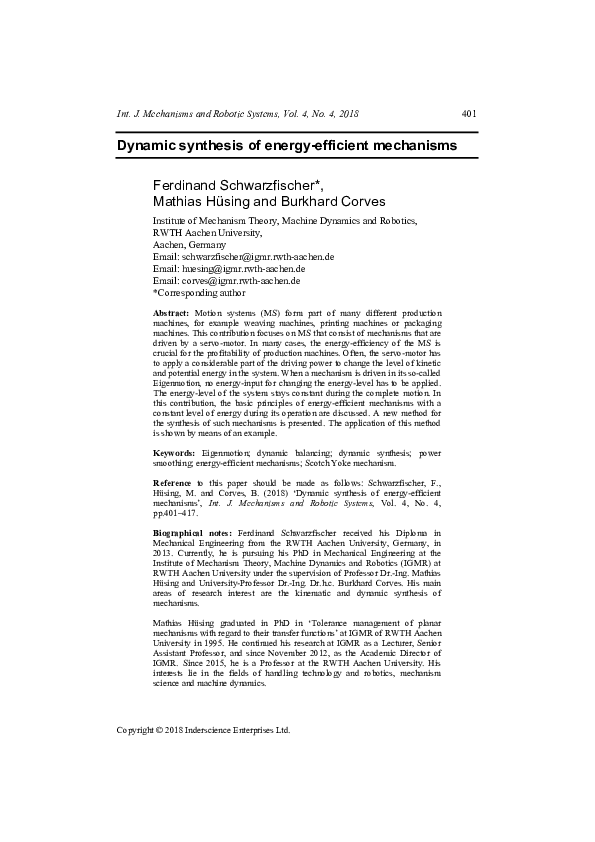 (PDF) Dynamic synthesis of energy-efficient mechanisms