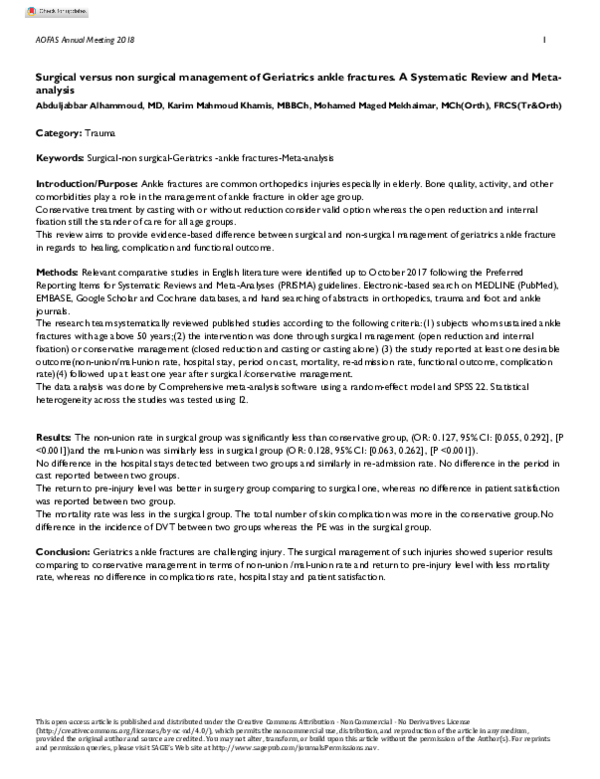 (PDF) Surgical versus non surgical management of Geriatrics ankle ...