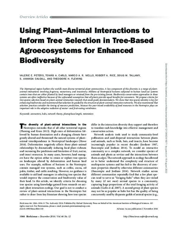 (PDF) Using Plant–Animal Interactions to Inform Tree Selection in Tree ...