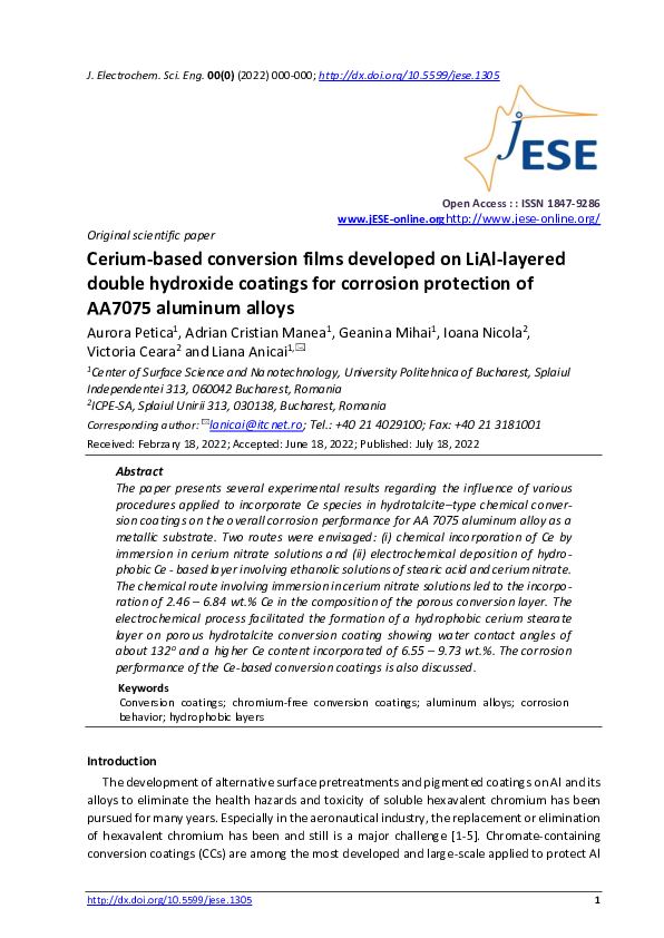 (PDF) Cerium-based conversion films developed on LiAl-layered double ...