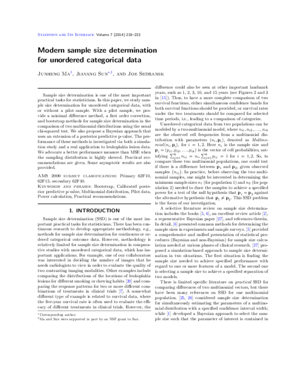 (PDF) Modern sample size determination for unordered categorical data