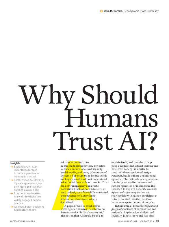 (PDF) Why should humans trust AI?