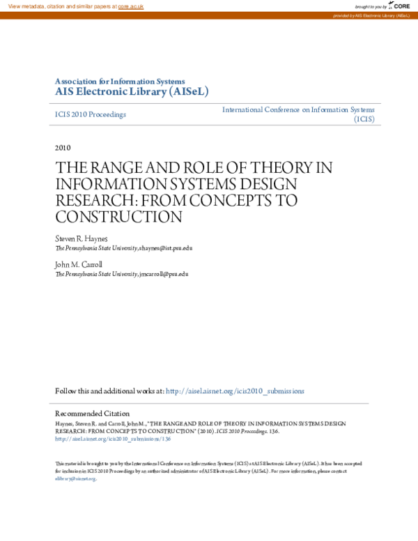 (PDF) The range and role of theory in information systems design ...