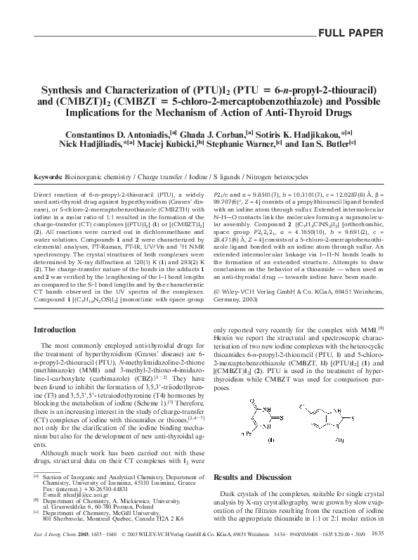 (PDF) Synthesis and Characterization of (PTU)I2 (PTU = 6-n-propyl-2 ...