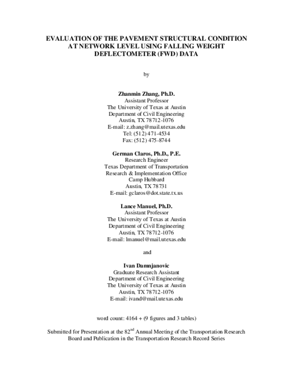 (PDF) Evaluation of the pavement structural condition at network level using Falling Weight ...