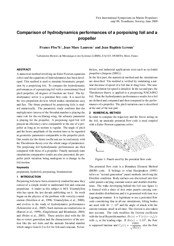 (PDF) Comparison of hydrodynamics performances of a porpoising foil and ...