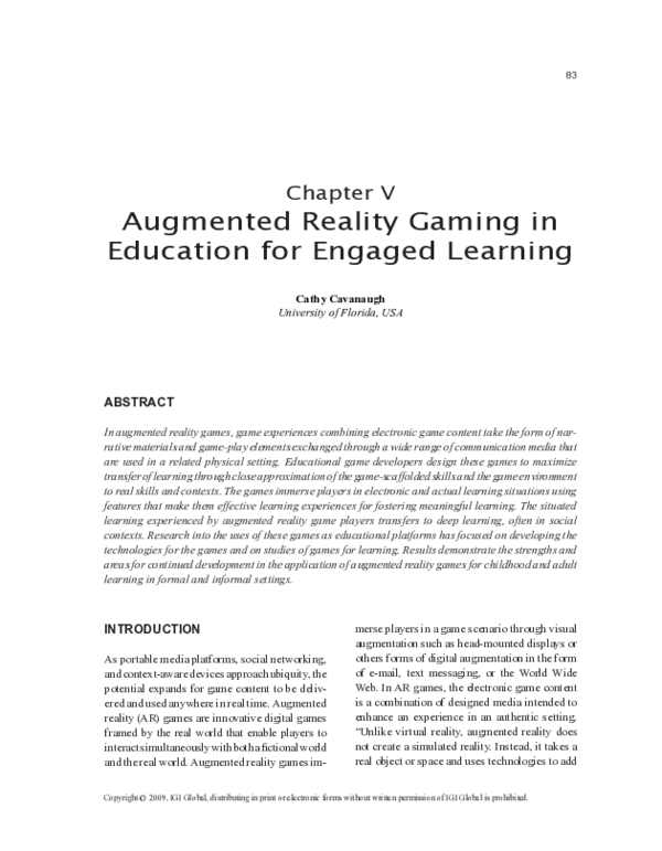 (PDF) Augmented Reality Gaming in Education for Engaged Learning