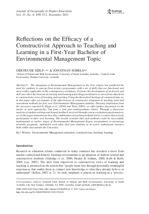 (PDF) Reflections on the Efficacy of a Constructivist Approach to Teaching and Learning in a ...