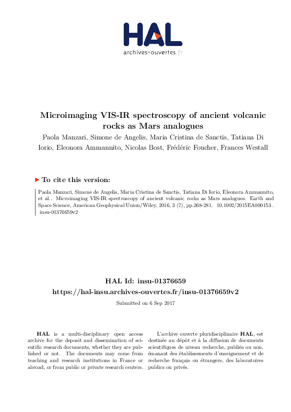 (PDF) Micro-imaging VIS-IR spectroscopy of ancient volcanic rocks as ...