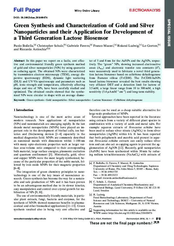 (PDF) Green Synthesis and Characterization of Gold and Silver Nanoparticles and their ...