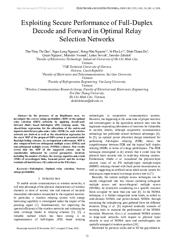 Pdf Exploiting Secure Performance Of Full Duplex Decode And Forward In Optimal Relay Selection