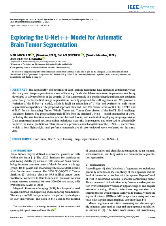 Pdf Exploring The U Net Model For Automatic Brain Tumor