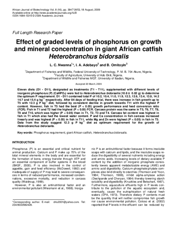 (PDF) Effect of graded levels of phosphorus on growth and mineral ...
