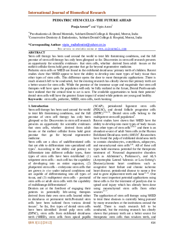 (PDF) Pediatric Stem Cells ...............The future ahead