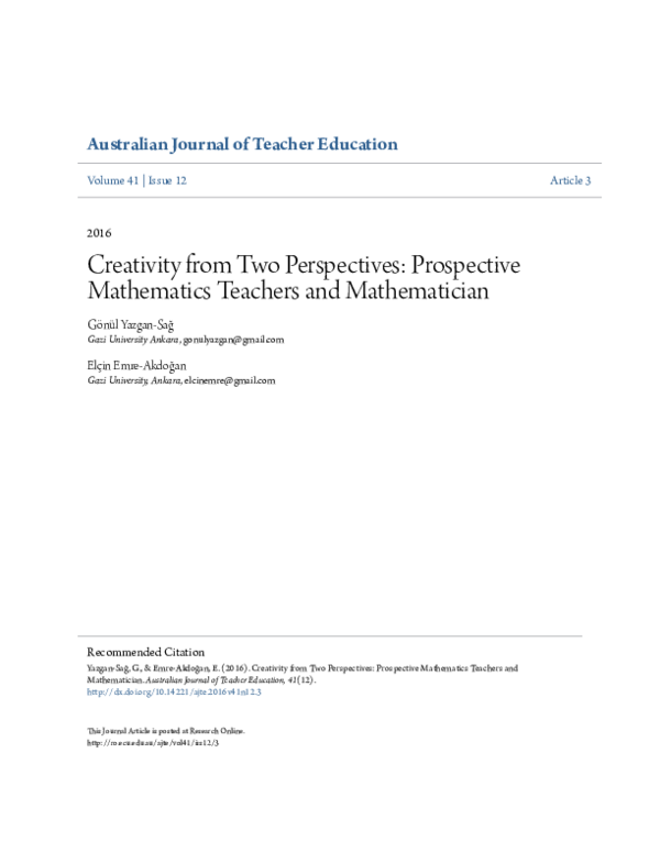 (PDF) Creativity from Two Perspectives: Prospective Mathematics ...