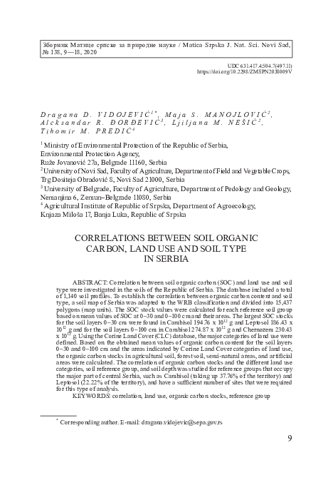 (PDF) Correlations between soil organic carbon, land use and soil type in Serbia | Ljiljana ...