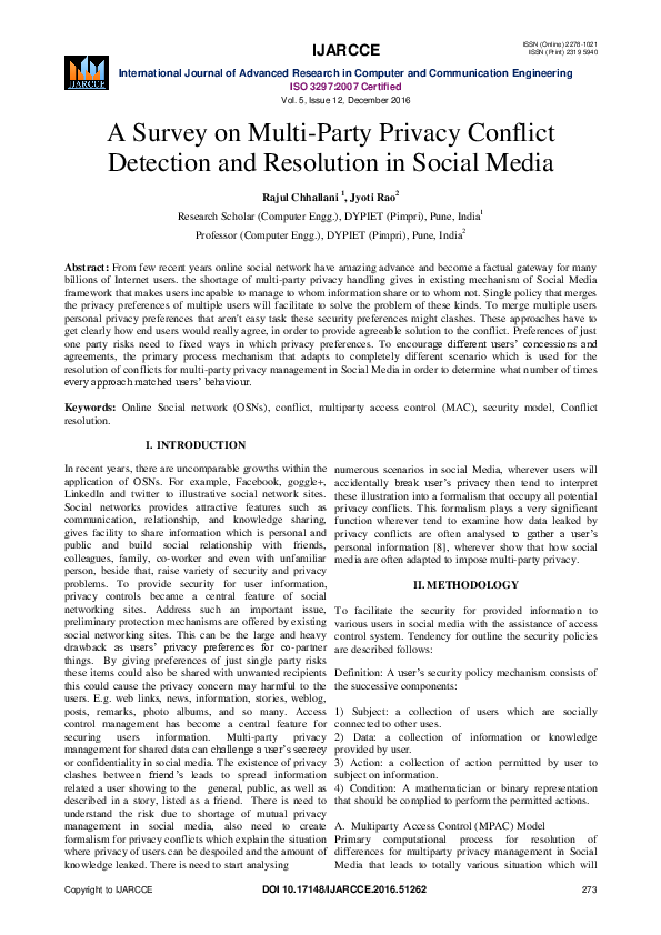 (PDF) A Survey on Multi-Party Privacy Conflict Detection and Resolution in Social Media