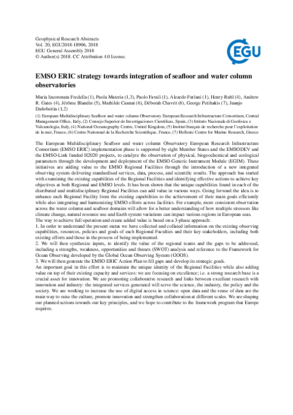 (PDF) EMSO ERIC strategy towards integration of seafloor and water ...