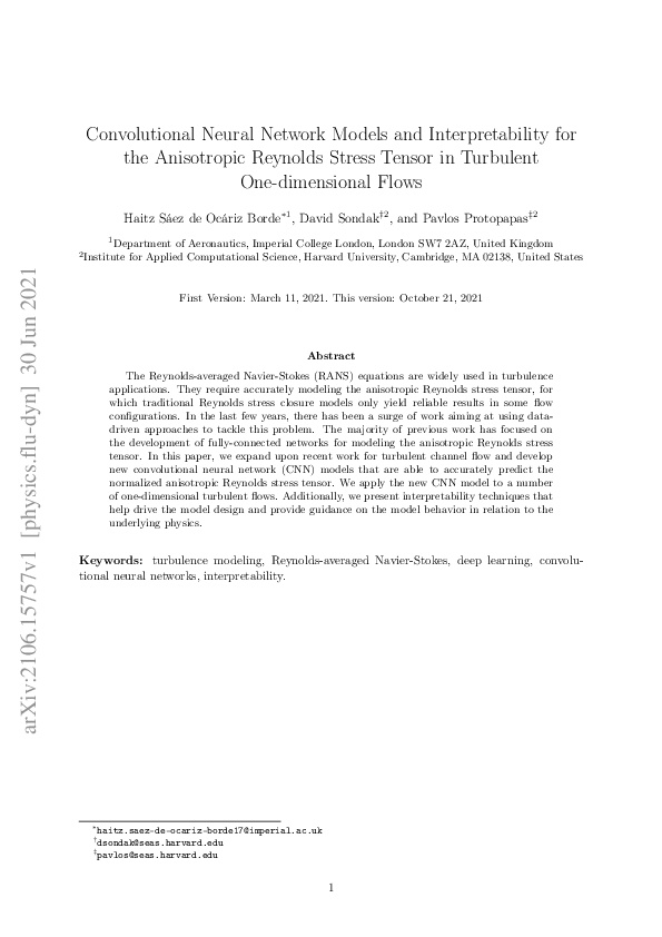 (PDF) CNN Models for Anisotropic Reynolds Stress
