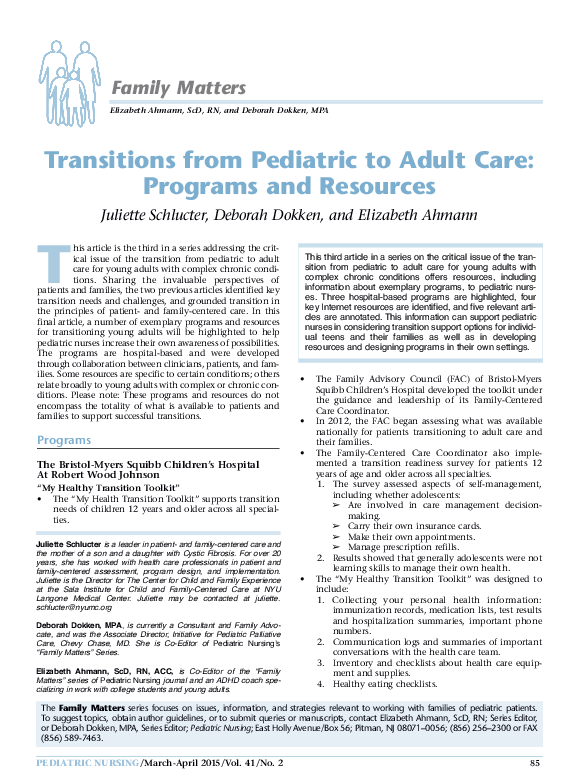 (PDF) Transitions from Pediatric to Adult Care: Programs and Resources