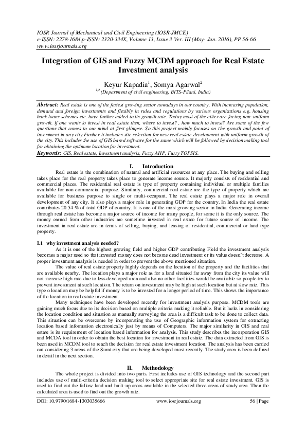(PDF) Integration of GIS and Fuzzy MCDM approach for Real Estate Investment analysis