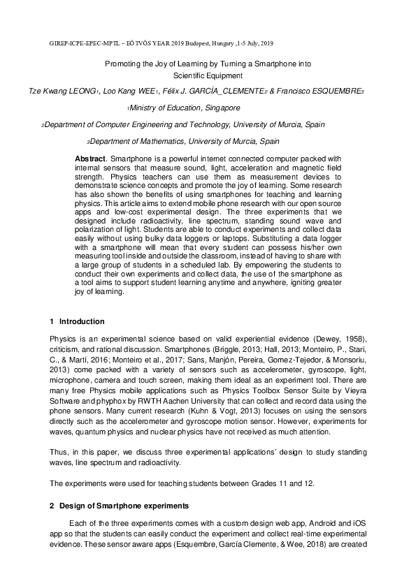 (PDF) Promoting the Joy of Learning by Turning a Smartphone into ...