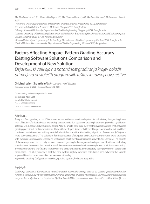 (PDF) Factors Affecting Apparel Pattern Grading Accuracy: Existing ...