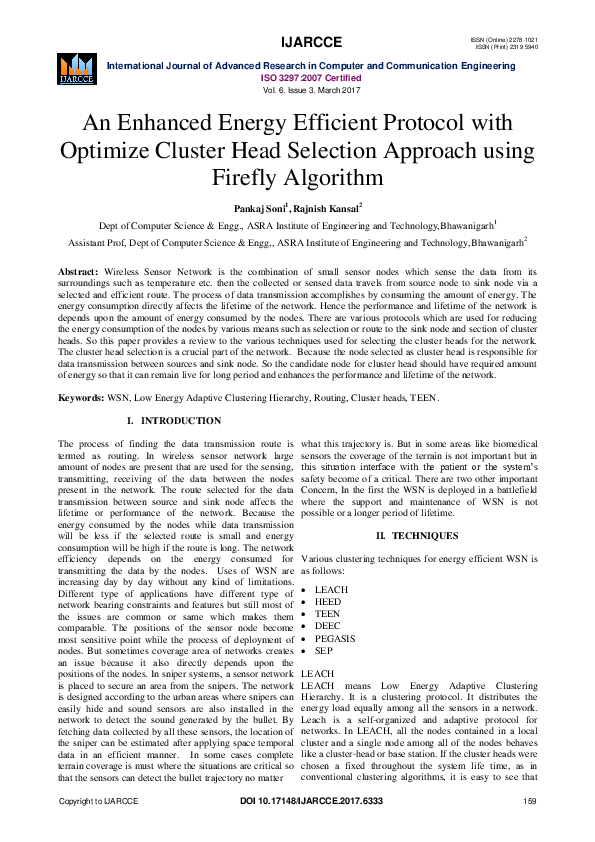 (PDF) An Enhanced Energy Efficient Protocol with Optimize Cluster Head Selection Approach using ...