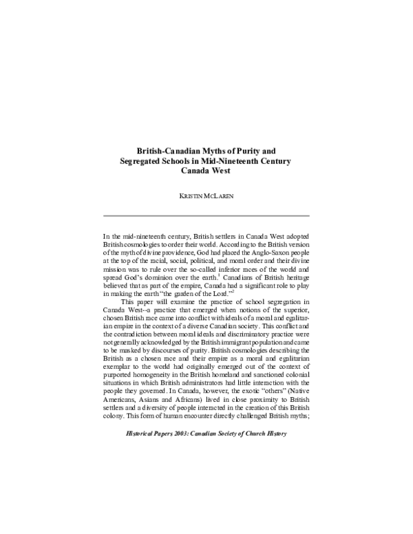 (PDF) British-Canadian Myths of Purity and Segregated Schools in Mid ...