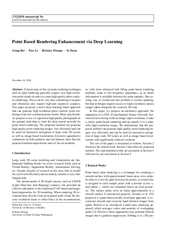 Pdf Point Based Rendering Enhancement Via Deep Learning