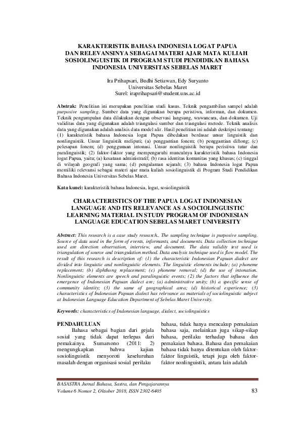 (PDF) Karakteristik Bahasa Indonesia Logat Papua Dan Relevansinya ...