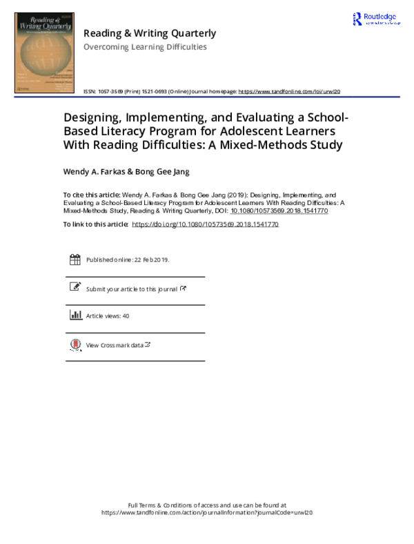 (PDF) Designing, Implementing, and Evaluating a School-Based Literacy Program for Adolescent ...