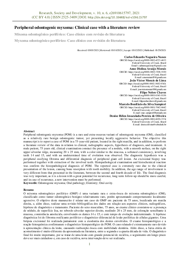 Pdf Peripheral Odontogenic Myxoma Clinical Case With A Literature