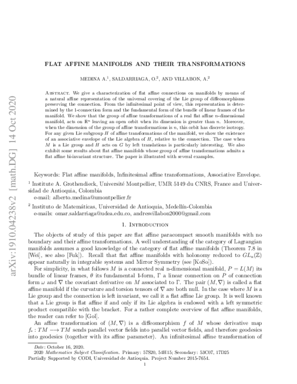 (PDF) Flat affine manifolds and their transformations