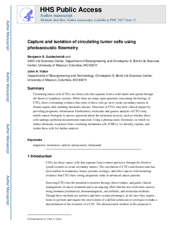 (PDF) Capture and Isolation of Circulating Melanoma Cells Using ...