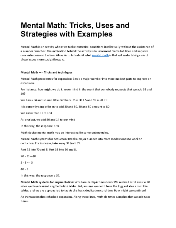 Doc Mental Math Tricks Uses And Strategies With Examples