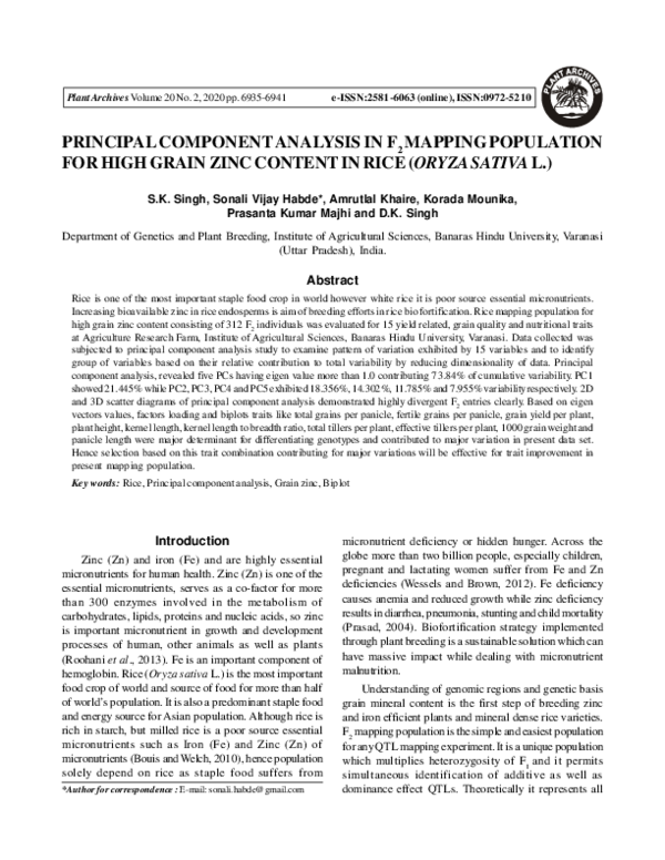 (PDF) Principal Component Analysis in F2 Mapping Population for High Grain Zinc Content in Rice ...