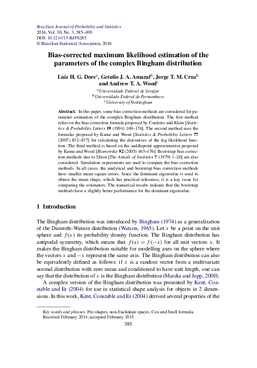 (PDF) Bias-corrected maximum likelihood estimation for the beta distribution