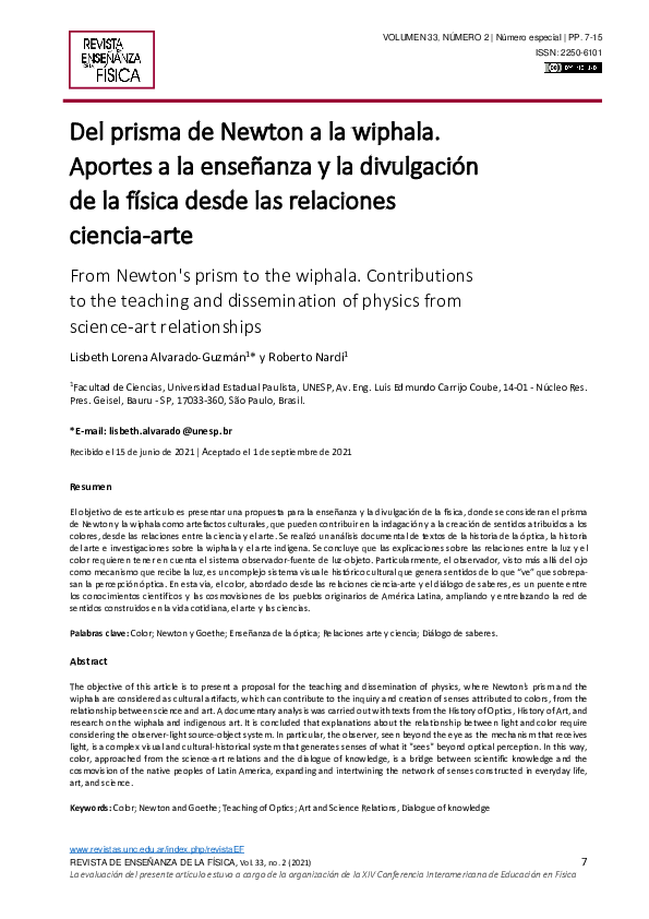 (PDF) Del prisma de Newton a la wiphala. Aportes a la enseñanza y la ...
