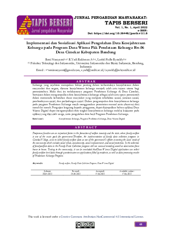 (PDF) Implementasi dan Sosialisasi Aplikasi Pengolahan Data Kesejahteraan Keluarga pada Program ...