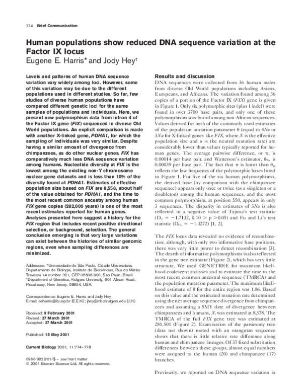 (PDF) Human populations show reduced DNA sequence variation at the ...