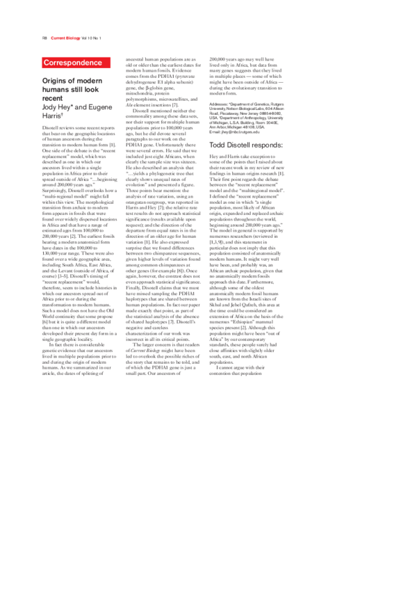 (PDF) Origins of modern humans still look recent