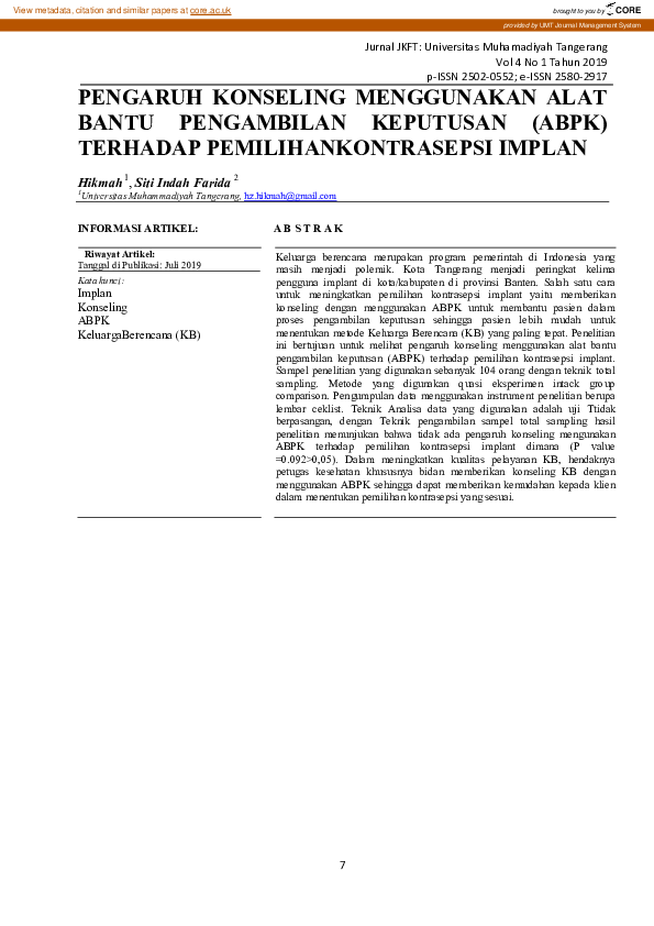 (PDF) Pengaruh Konseling Menggunakan Alat Bantu Pengambilan Keputusan (Abpk) Terhadap Pemilihan ...