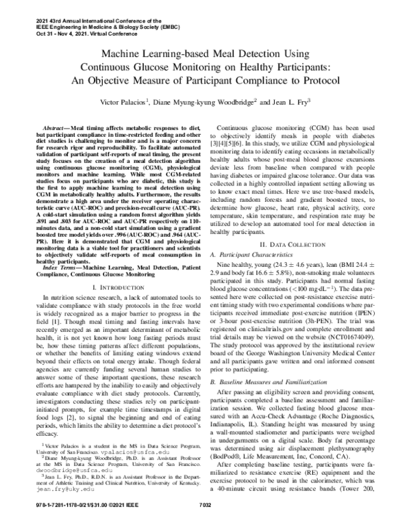 Pdf Machine Learning Based Meal Detection Using Continuous Glucose