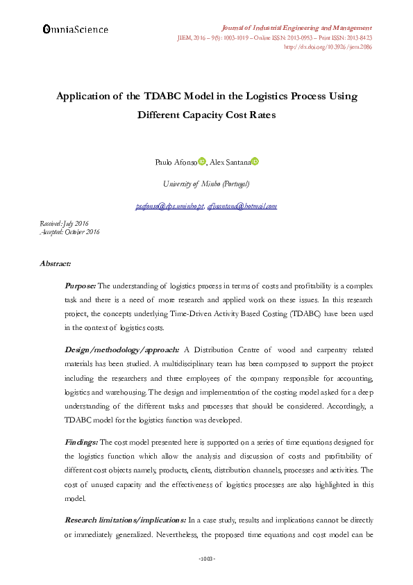 (PDF) Application of the TDABC model in the logistics process using ...