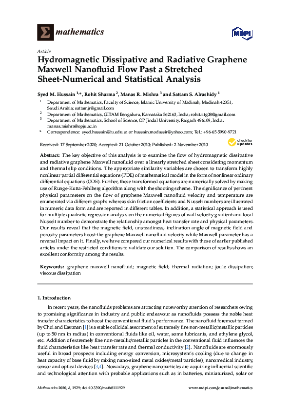 (PDF) Hydromagnetic Dissipative and Radiative Graphene Maxwell Nanofluid Flow Past a Stretched ...