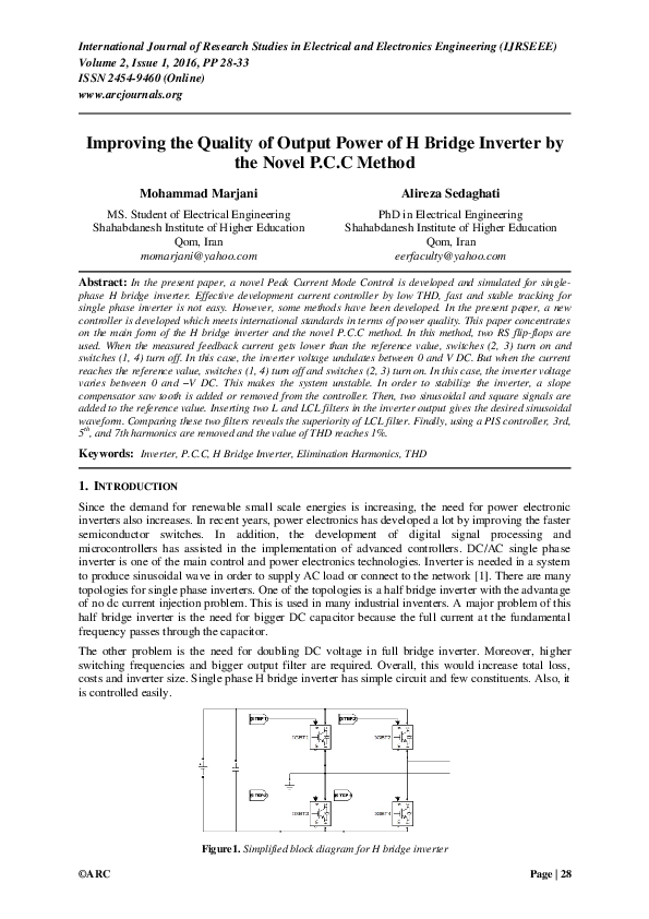 (PDF) Improving the Quality of Output Power of H Bridge Inverter by the Novel P.C.C Method ...