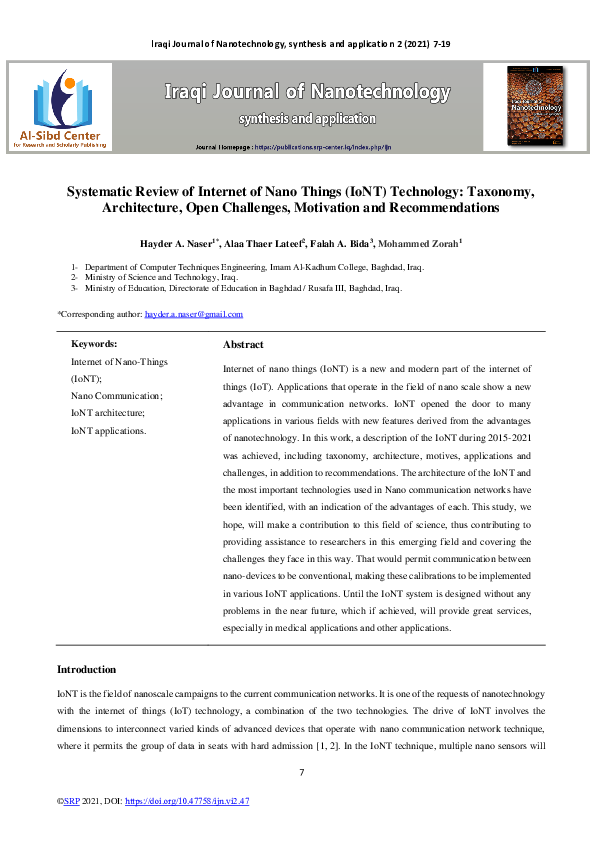 (PDF) Systematic Review of Internet of Nano Things (IoNT) Technology: Taxonomy, Architecture ...
