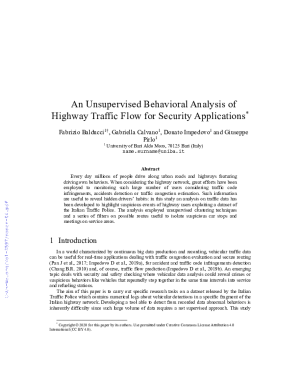 (PDF) An Unsupervised Behavioral Analysis of Highway Traffic Flow for Security Applications