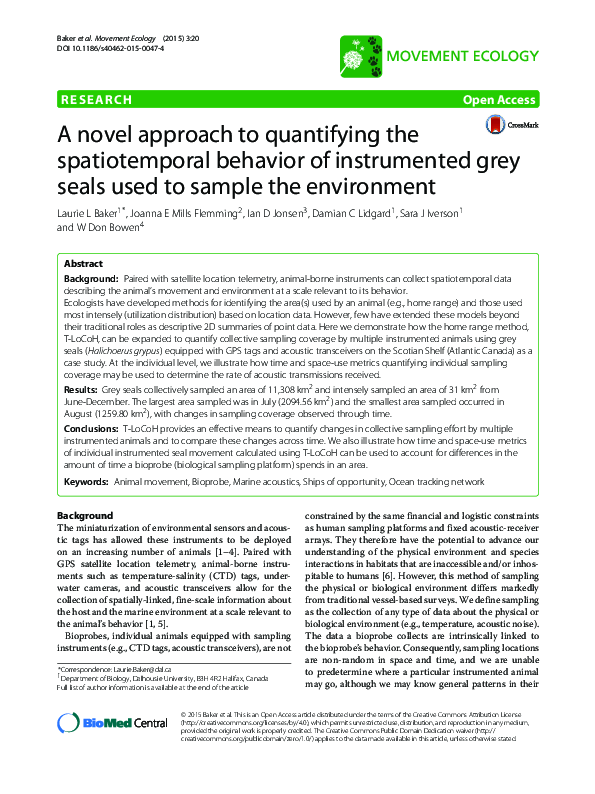 (PDF) A novel approach to quantifying the spatiotemporal behavior of instrumented grey seals ...
